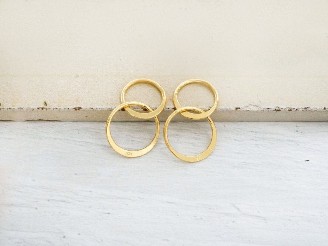 2 of 925 Sterling Silver Gold Vermeil Style Double Circle Rings Charms ...