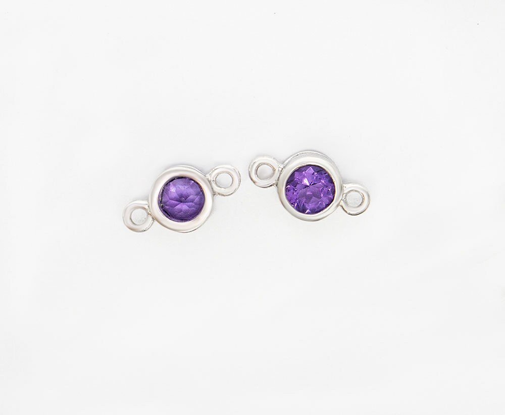 2 of Natural Round Amethyst & Sterling Silver Bezeled Connectors, Links ...