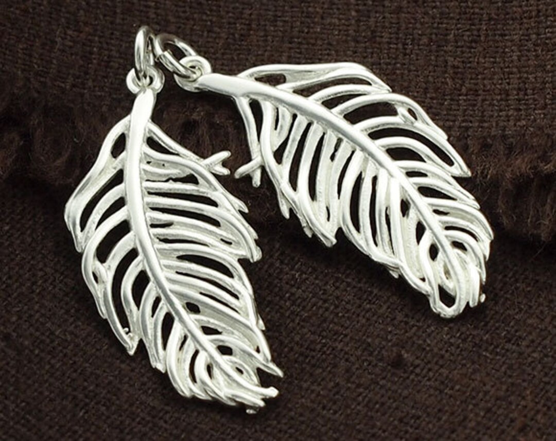 2 of 925 Sterling Silver Feather Pendants 13x28mm. Polish Finished ...