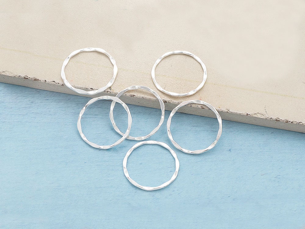 6 of 925 Sterling Silver Hammered Circle Closed Rings, Connectors 18mm ...
