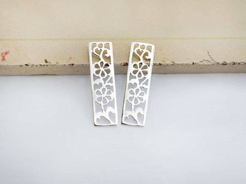 2 of 925 Sterling Silver Cut out Flower in Rectangle Charms | Etsy