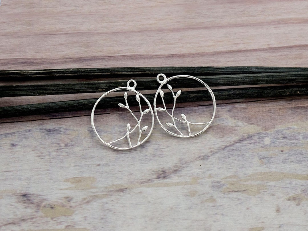 2 of 925 Sterling Silver Flower Leaf Tree Branch Pendants 18mm. Polish ...