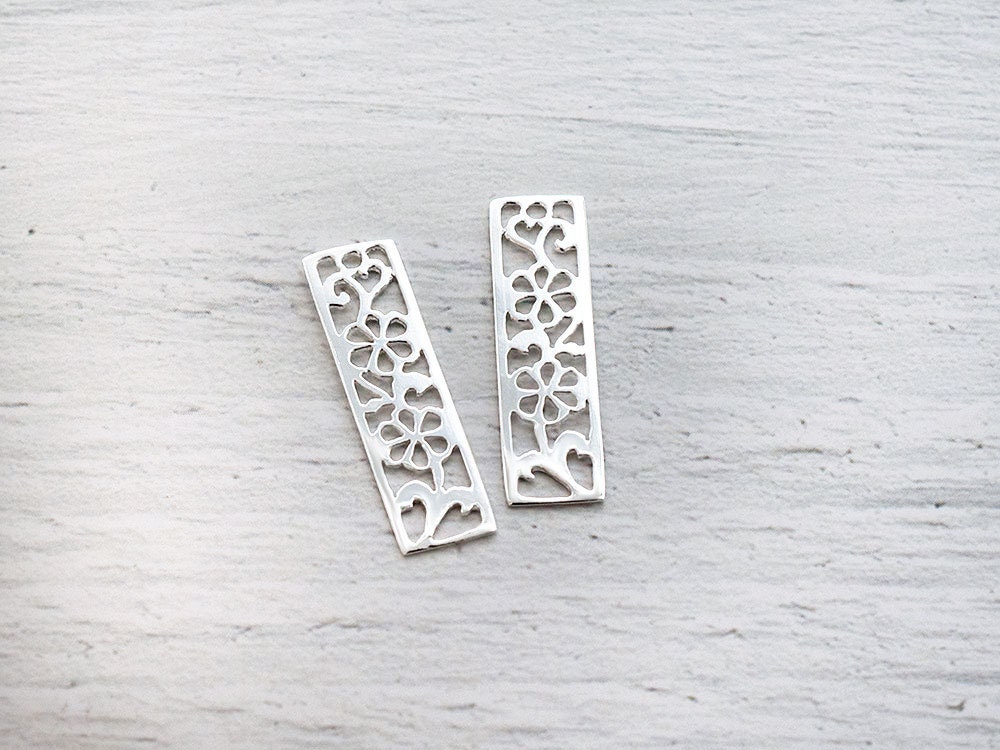 2 of 925 Sterling Silver Cut out Flower in Rectangle Charms | Etsy