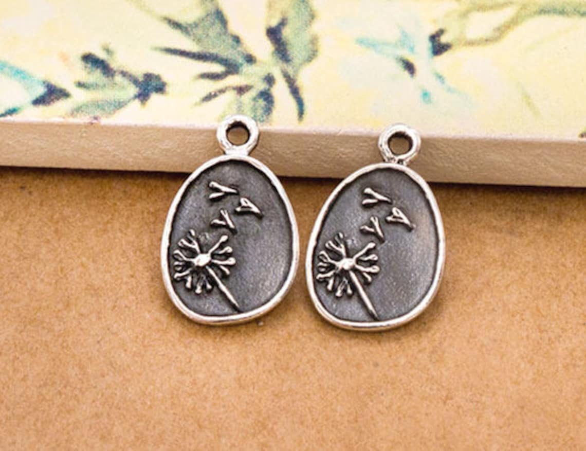 2 of 925 Sterling Silver Dandelion Charms 10x12mm . , Oxidized Finish ...
