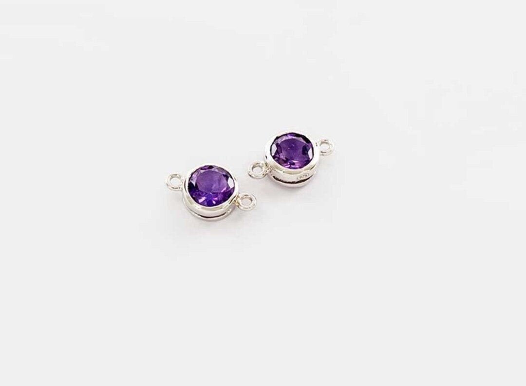 2 of Natural Round Amethyst & Sterling Silver Bezeled Connectors, Links ...