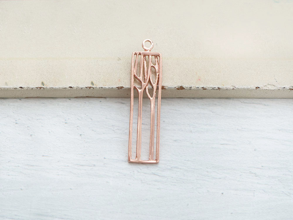 1 of 925 Sterling Silver Rose Gold Vermeil Style Tree Pendant 8x28 Mm ...