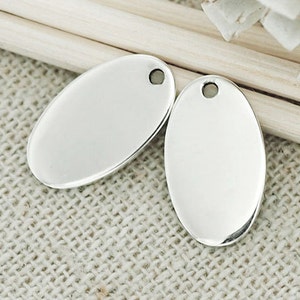 4 of 925 Sterling Silver Oval Disc Tag Charms 8x13.5 Mm. :tk0025 - Etsy