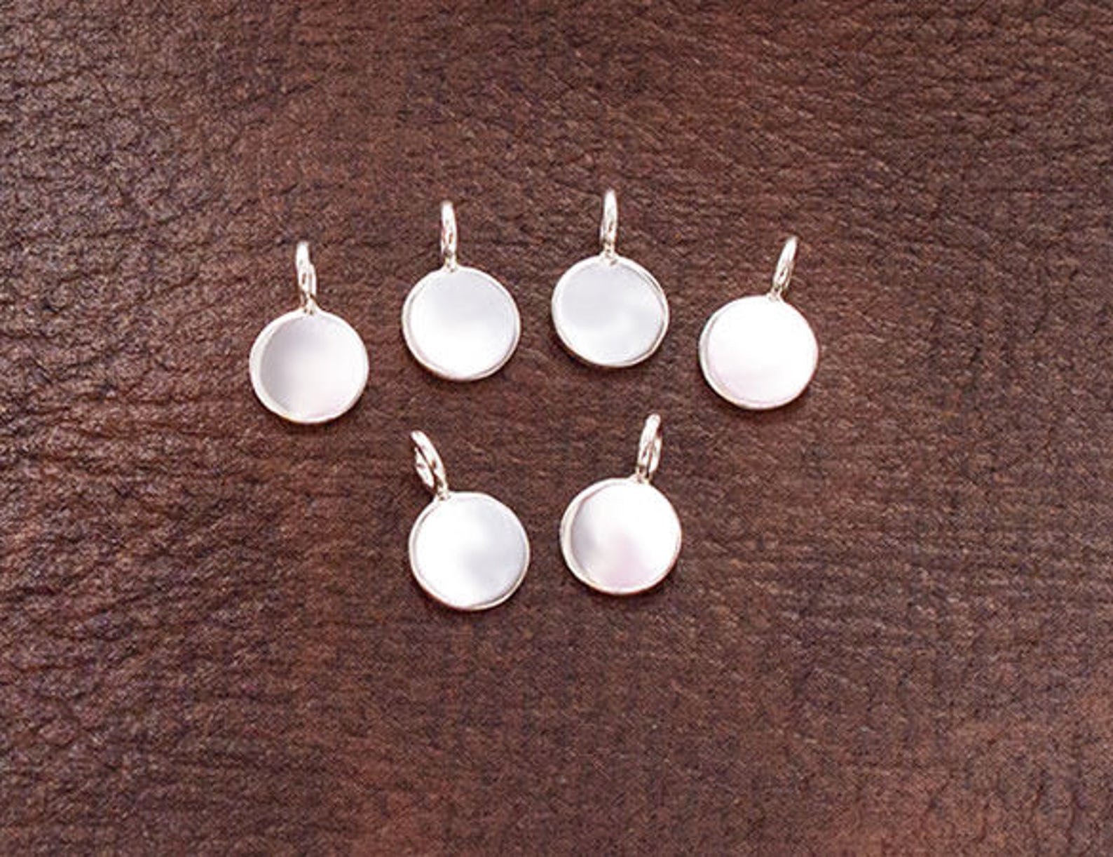 6 of 925 Sterling Silver Round Disc Tag Charms 6mm. Polish Finished ...