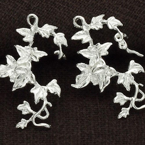 2 of 925 Sterling Silver Ivy Charms 15x23mm.delicate Charms - Etsy