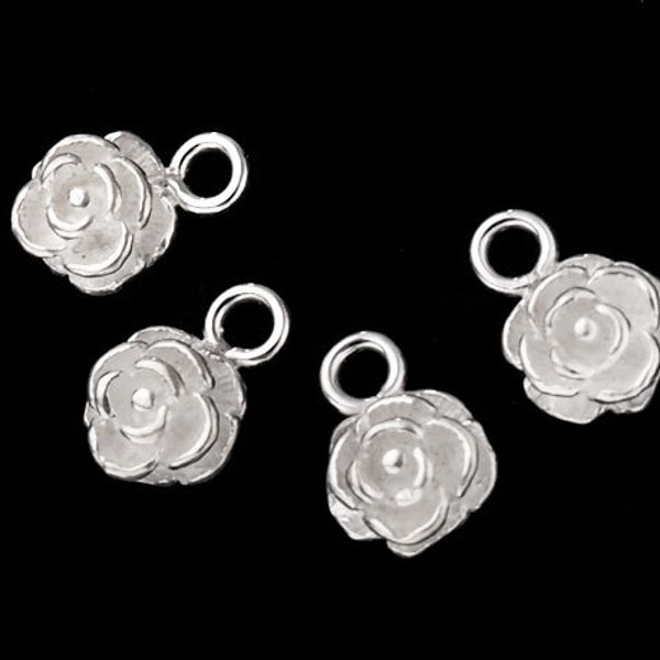 Sterling Silver Rose Charm - Etsy