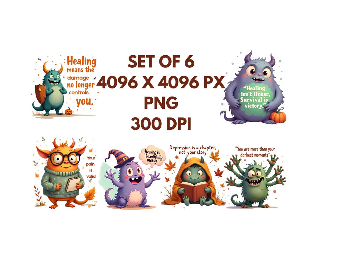 Halloween Monster Mental Health Clipart Set – Cute Fall Printable PNG ...