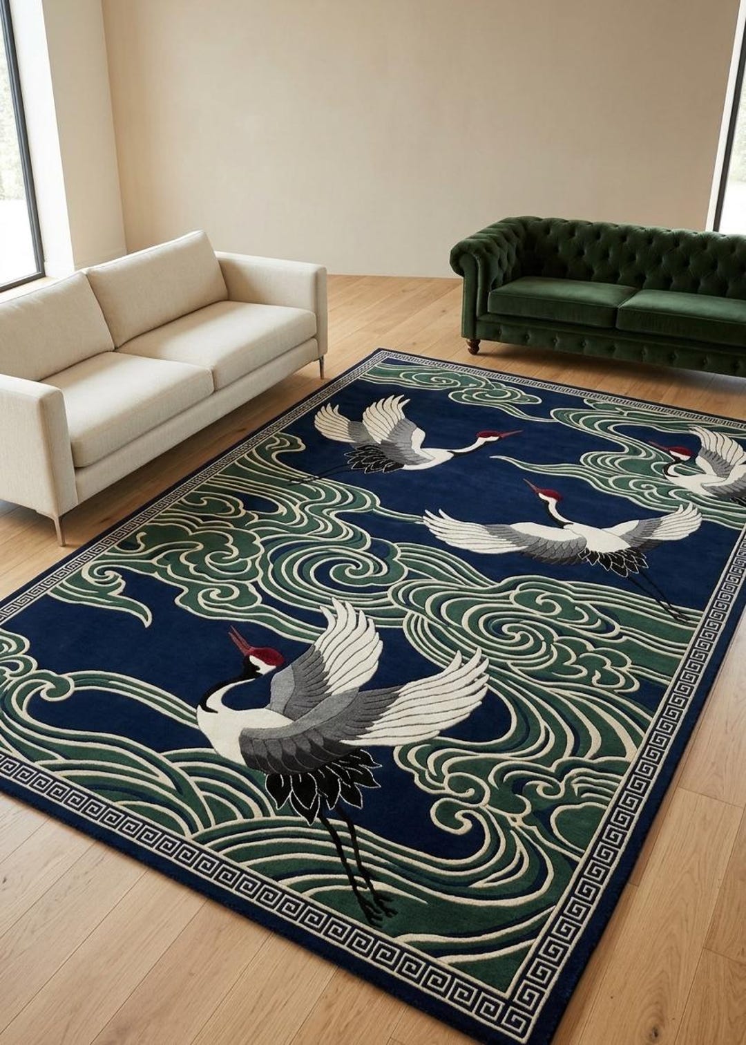 Hand-tufted Birds Blue and Beige Rug to Decor for Living Room & Nursery ...