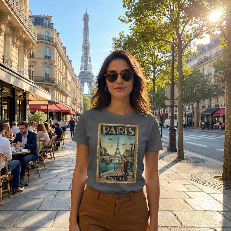 Parisian Chic Eiffel Tower Shirt | Montmartre Cafe Culture Tee | City ...