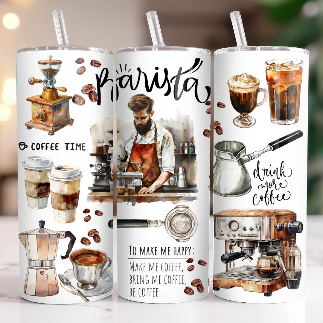 Barista Tumbler Wrap PNG | Coffee Lover 20oz Skinny Tumbler Sublimation ...