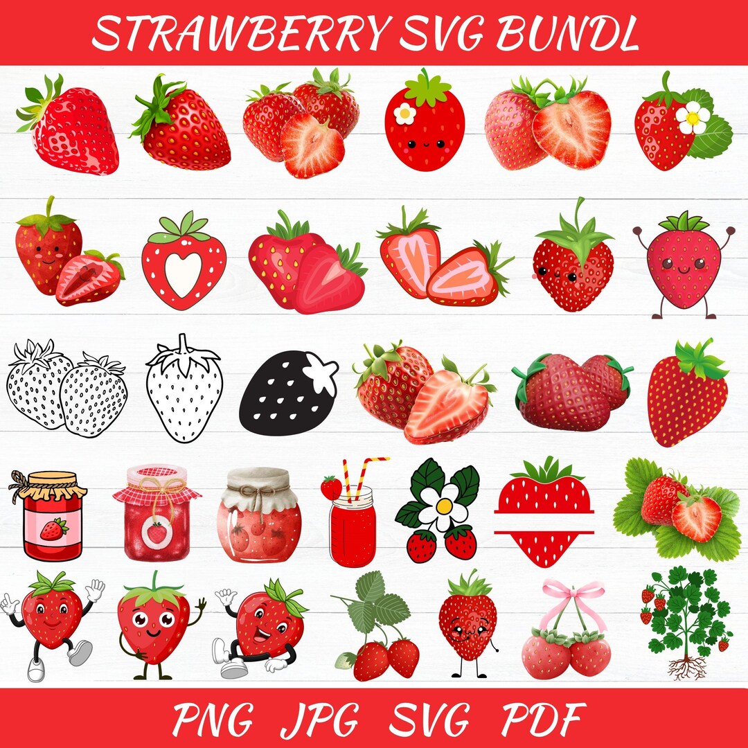 Strawberry SVG Bundle: Clipart, PNG, Cut Files (instant Download) - Etsy