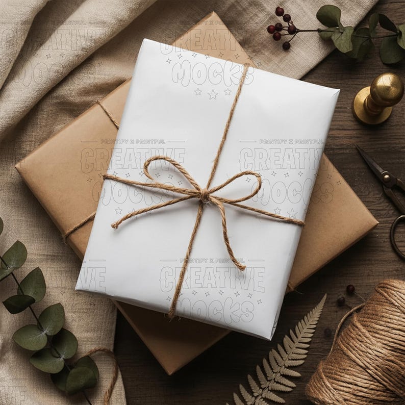 Christmas Wrapping Paper Mockup, Holiday Gift Wrap Mockup Psd , Winter Present Paper Mock Up ...
