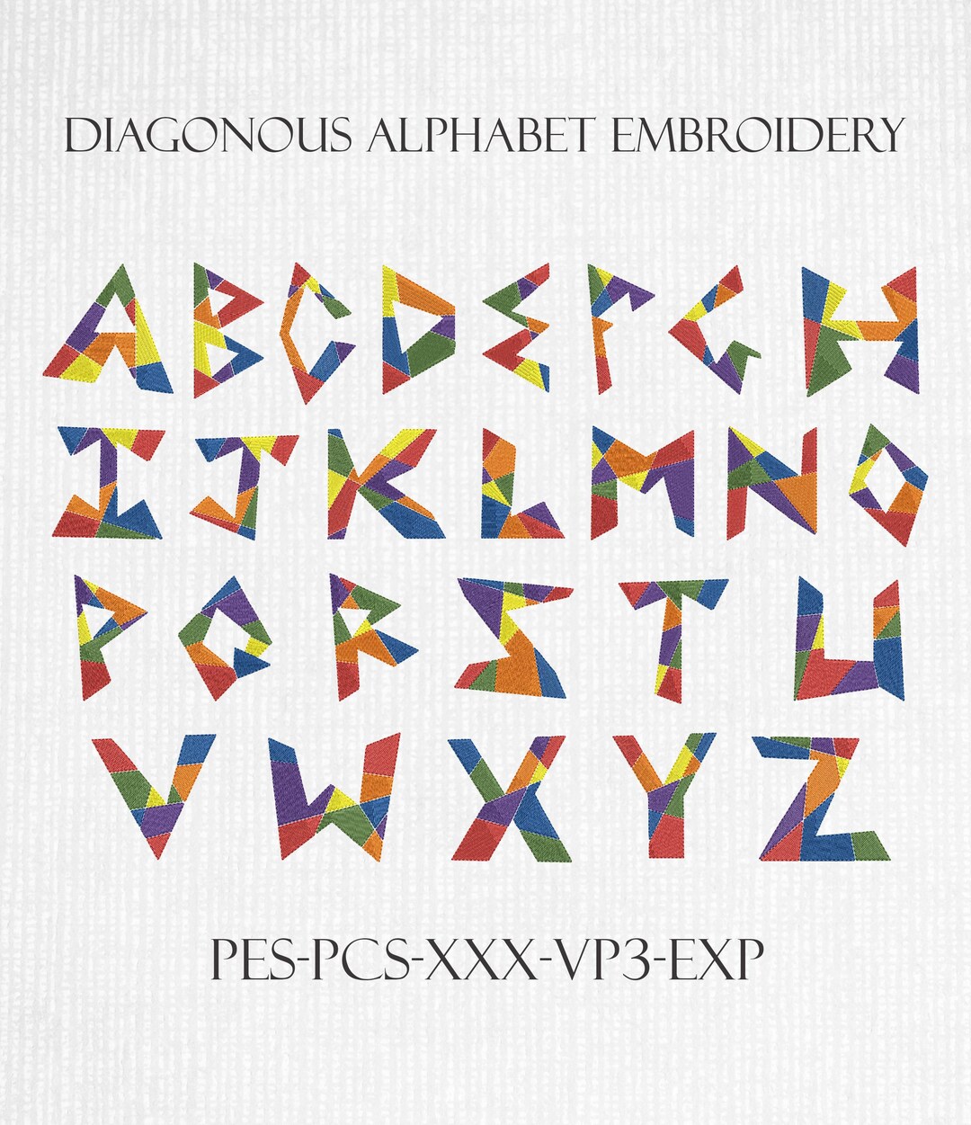 Colorful Geometric Alphabet Embroidery Font, Modern Diagonal Letter ...
