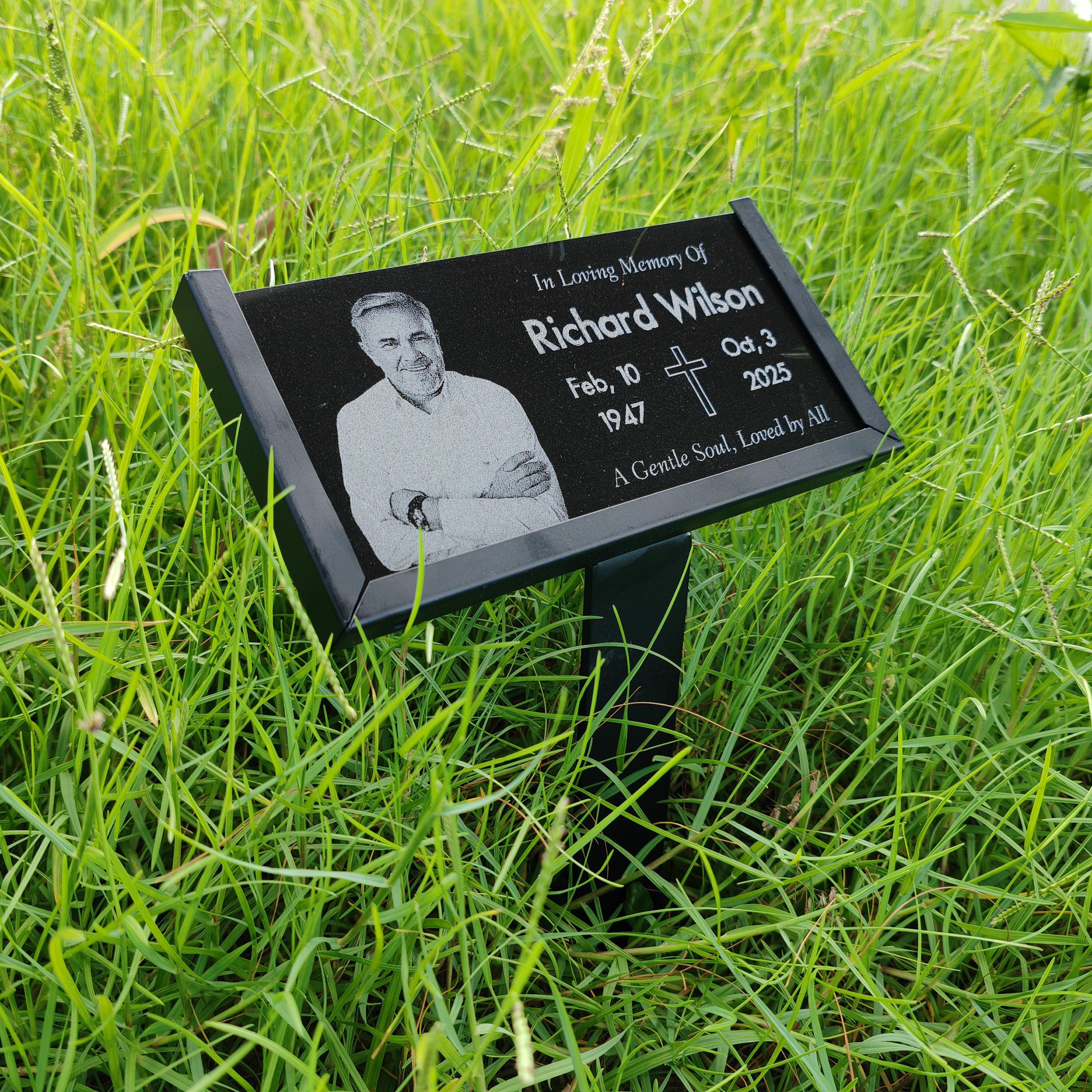 Custom Black Granite Grave Marker With Photo, Engraved Memorial Stone ...
