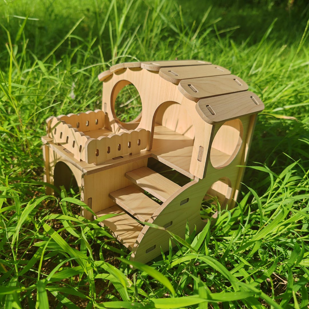 Wooden Hamster Hideout House With Fun Slide: Chew-resistant Multi-room ...