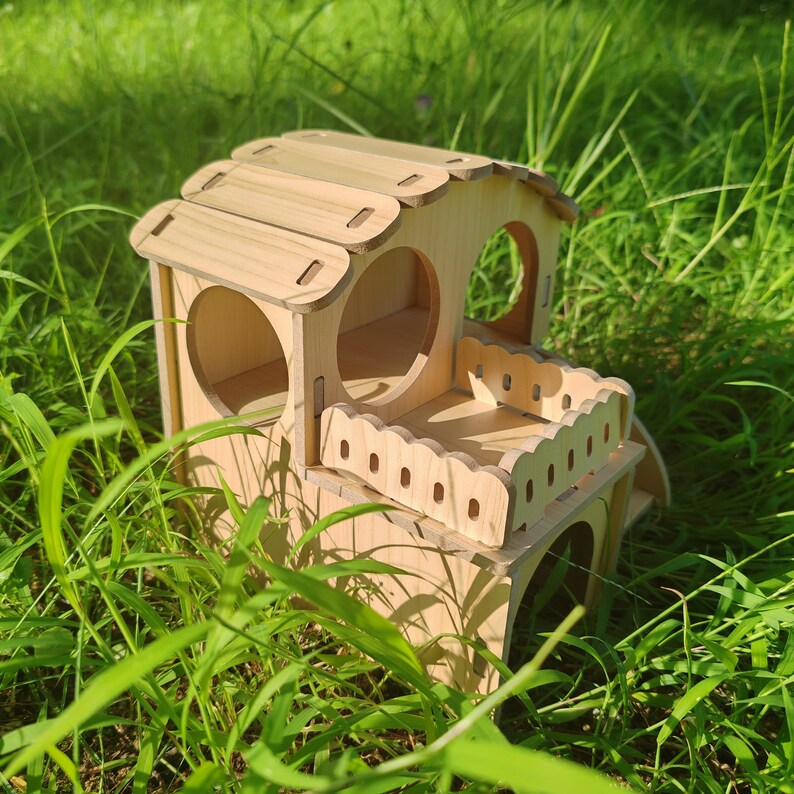 Wooden Hamster Hideout House With Fun Slide: Chew-resistant Multi-room ...