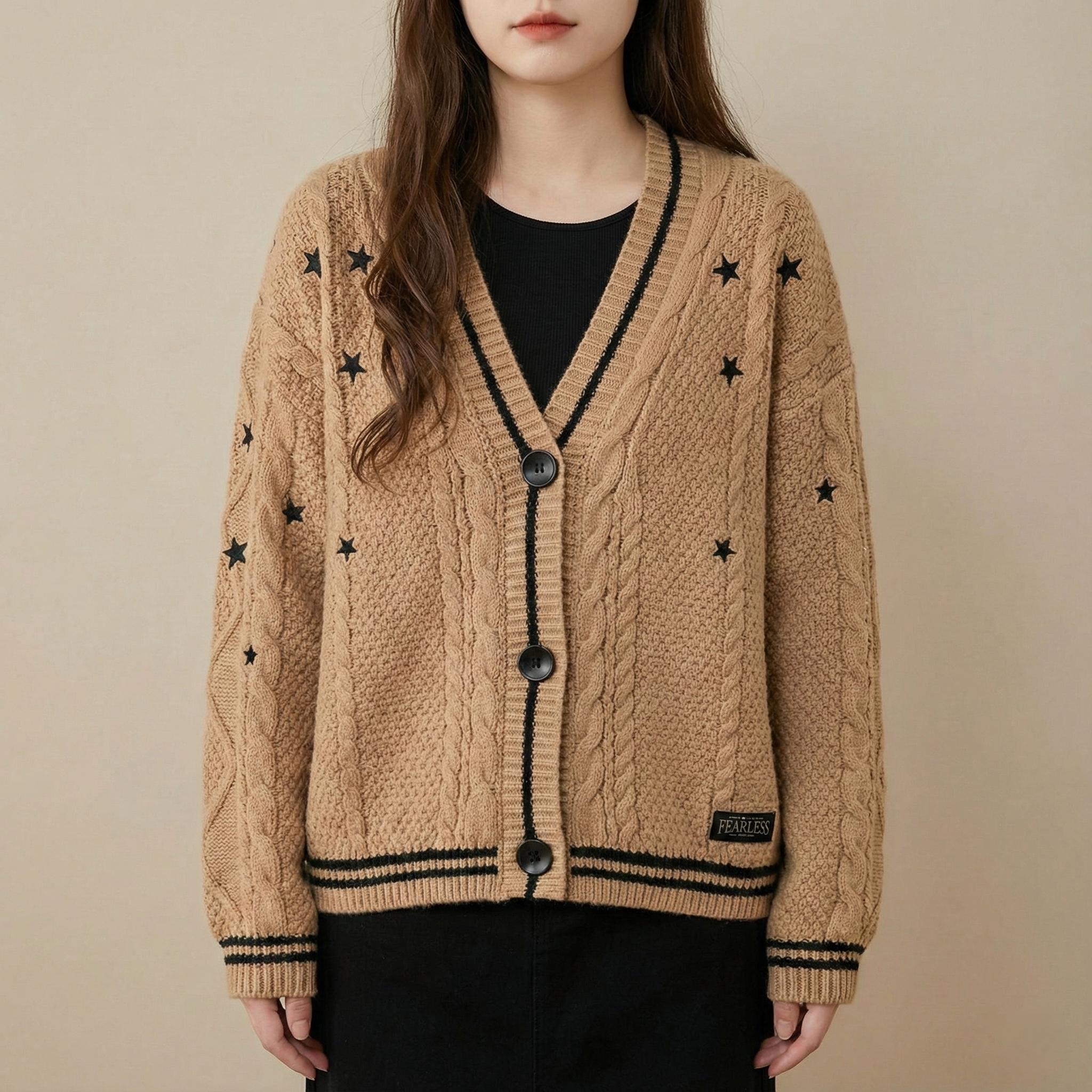 Fearless Taylor Inspired Cardigan Oversized Cable Knit Star Embroidered ...