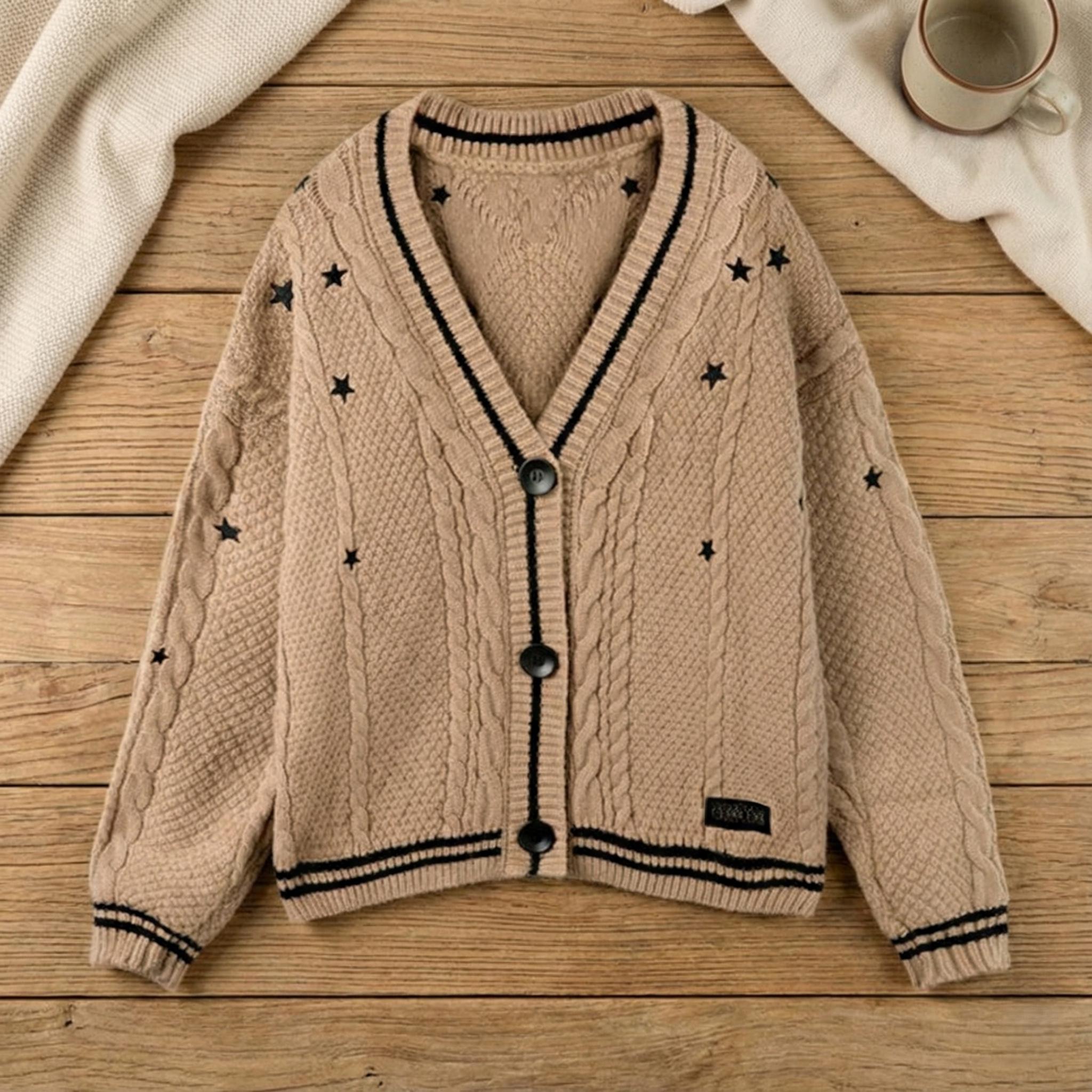 Fearless Taylor Inspired Cardigan Oversized Cable Knit Star Embroidered ...