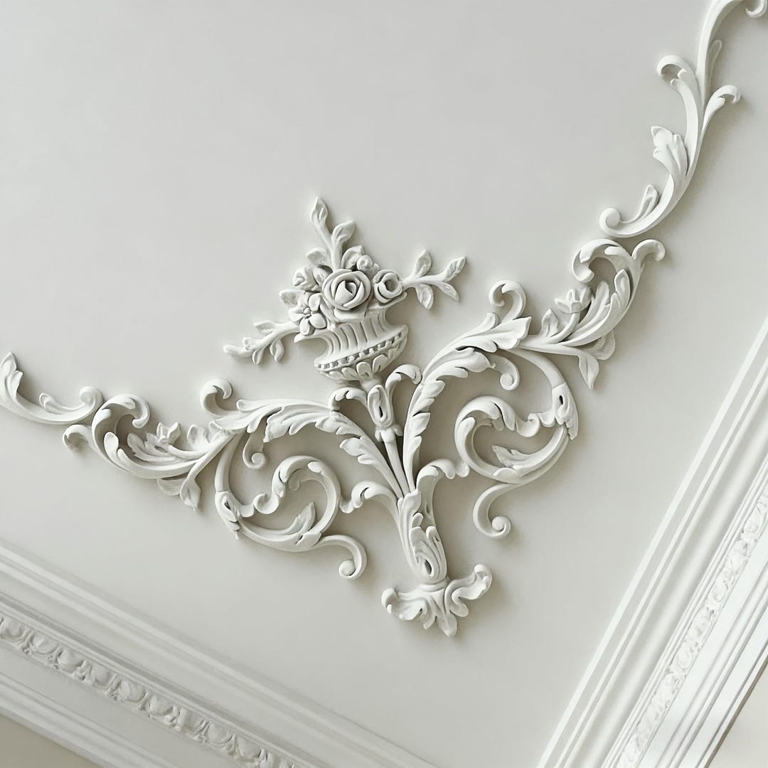 20" X 20" Ceiling Corner Appliques Kit, FLORAL SCROLLS Onlays Mouldings ...