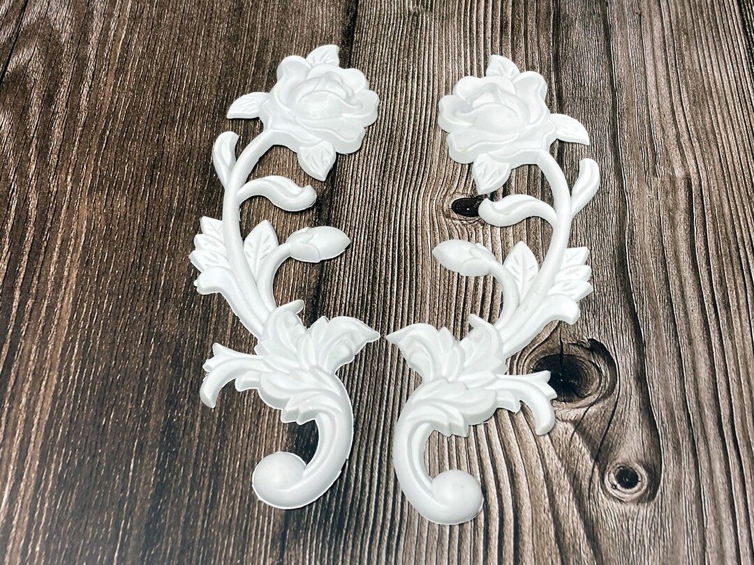8" X 2-1/2" FLEXIBLE Furniture Appliques, Pair of Floral, Resin Cabinet ...