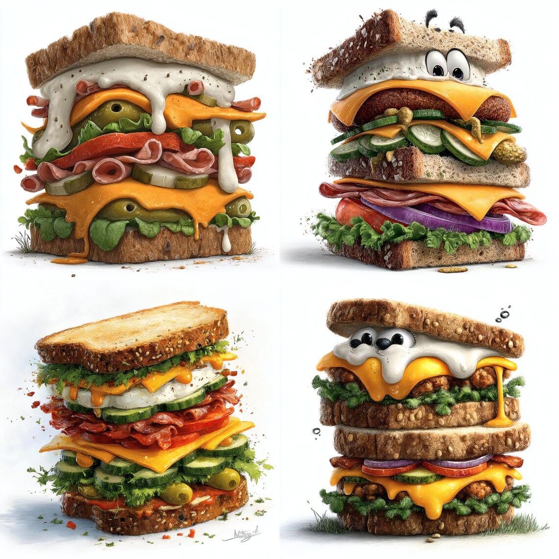 Quirky Sandwich | Whimsical Food Art | Funny Layered Lunch Illustration ...