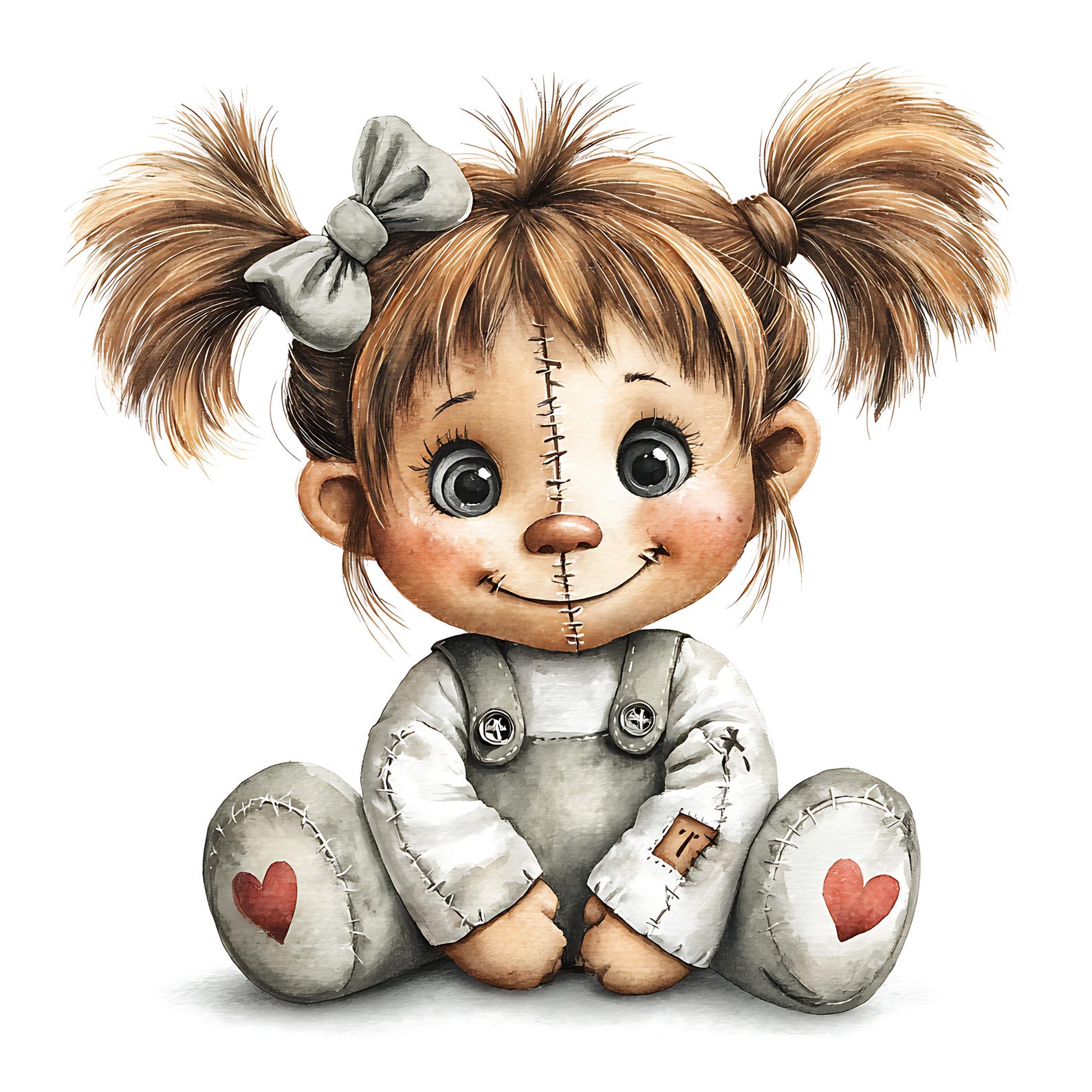 Creepy Stitched Doll With Button Eyes Watercolor Art Print, Gothic ...