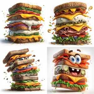 Quirky Sandwich | Whimsical Food Art | Funny Layered Lunch Illustration ...