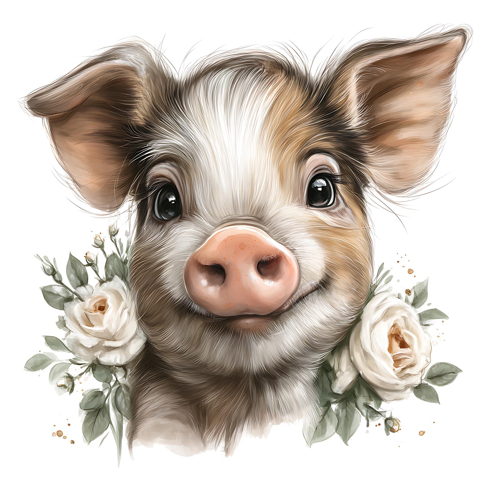 Watercolor Pig Clipart, Farm Animal Illustration on White Background ...