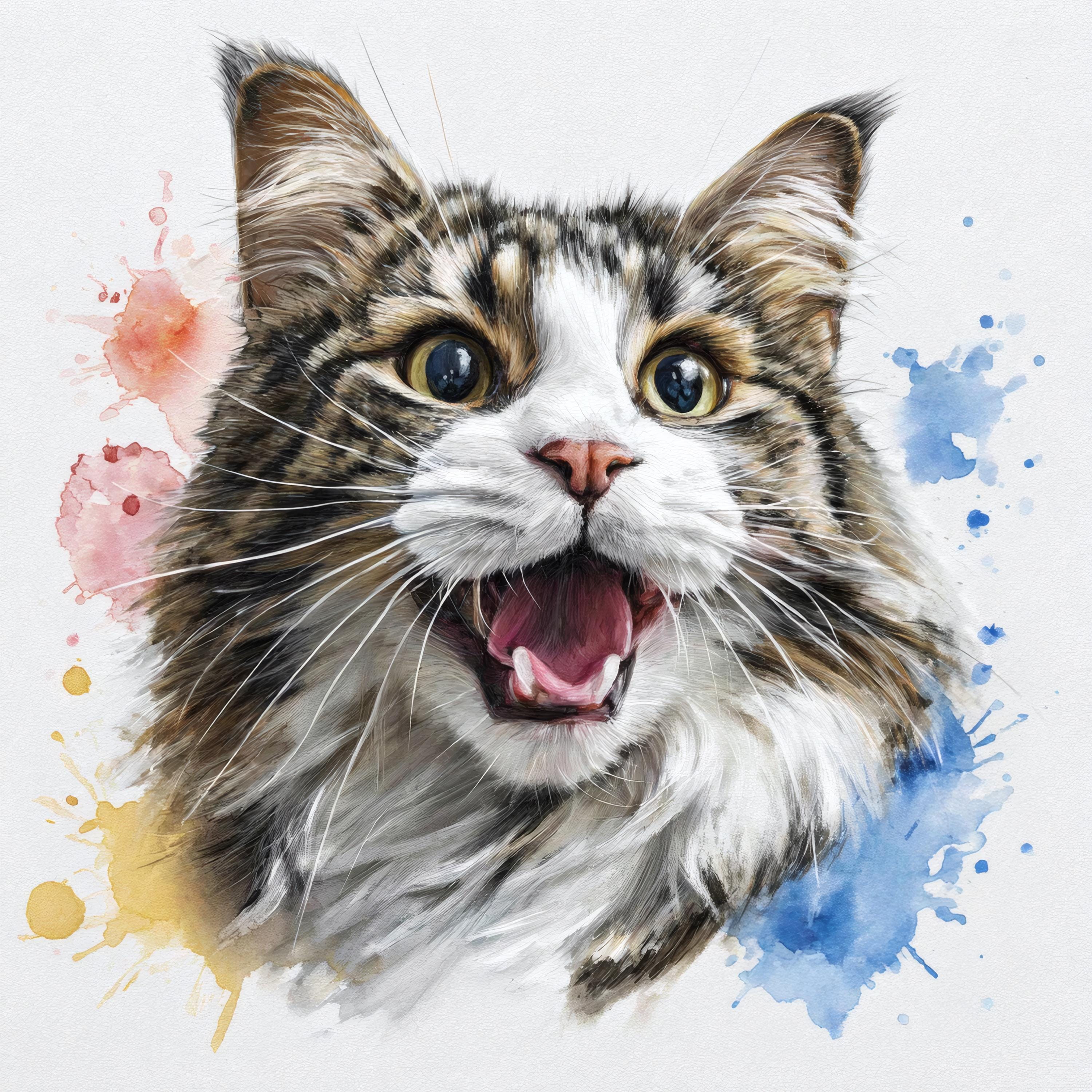 Happy Fluffy Cat Clipart, Cute Pet Artwork, Adorable Kitty Wall Decor ...