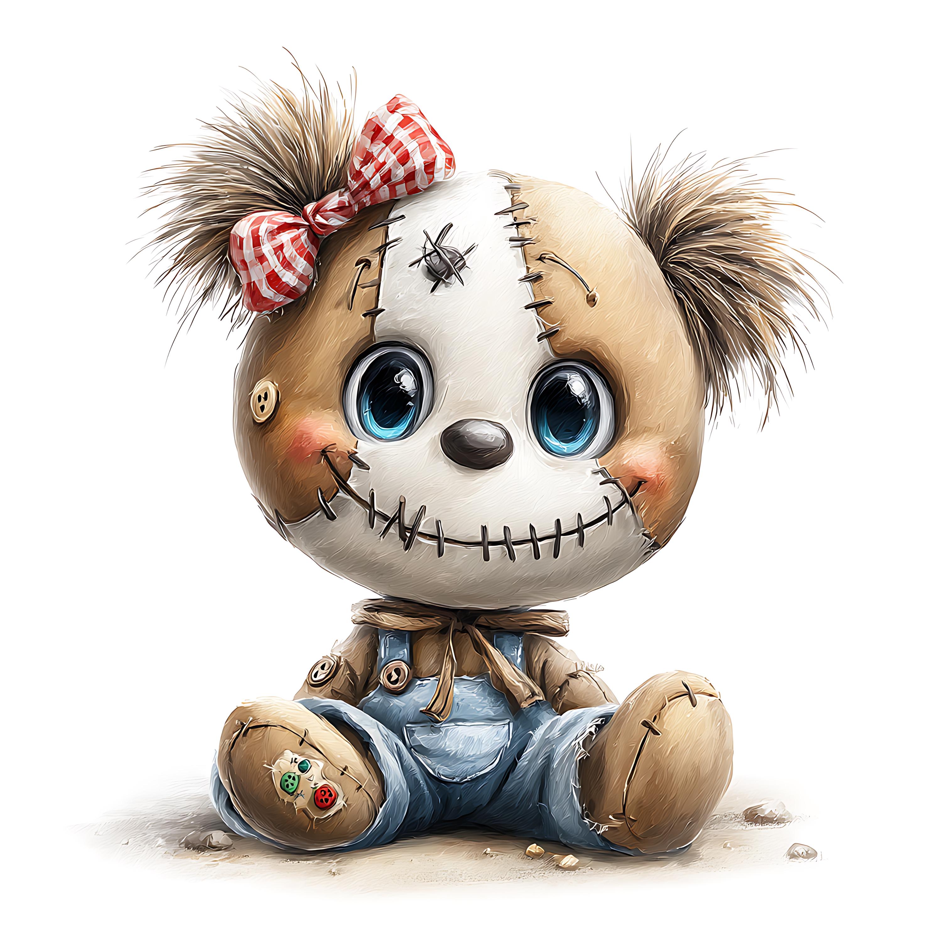Creepy Stitched Doll With Button Eyes Watercolor Art Print, Gothic ...