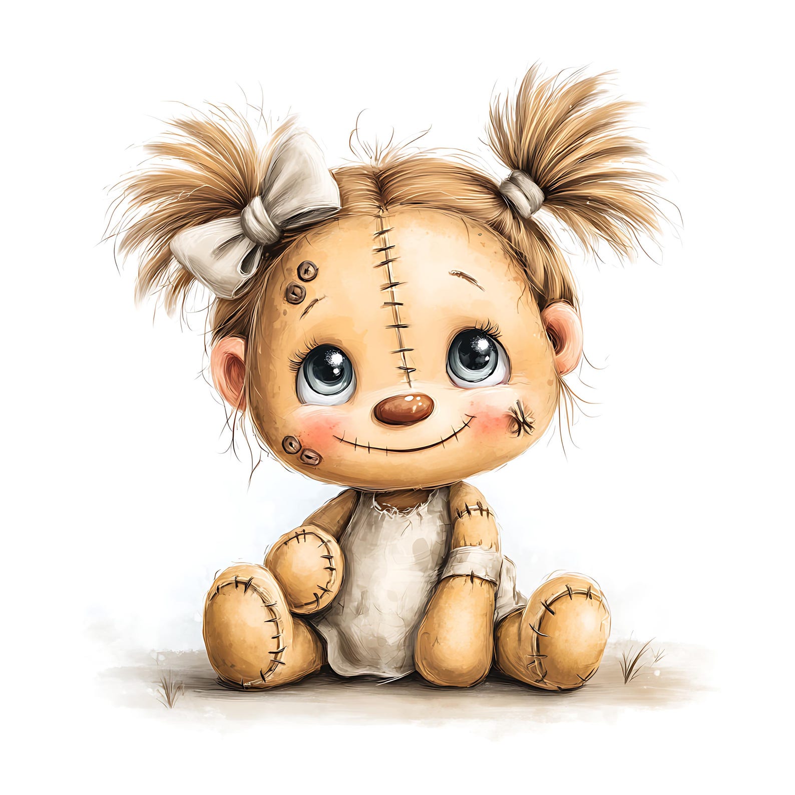 Creepy Stitched Doll With Button Eyes Watercolor Art Print, Gothic ...