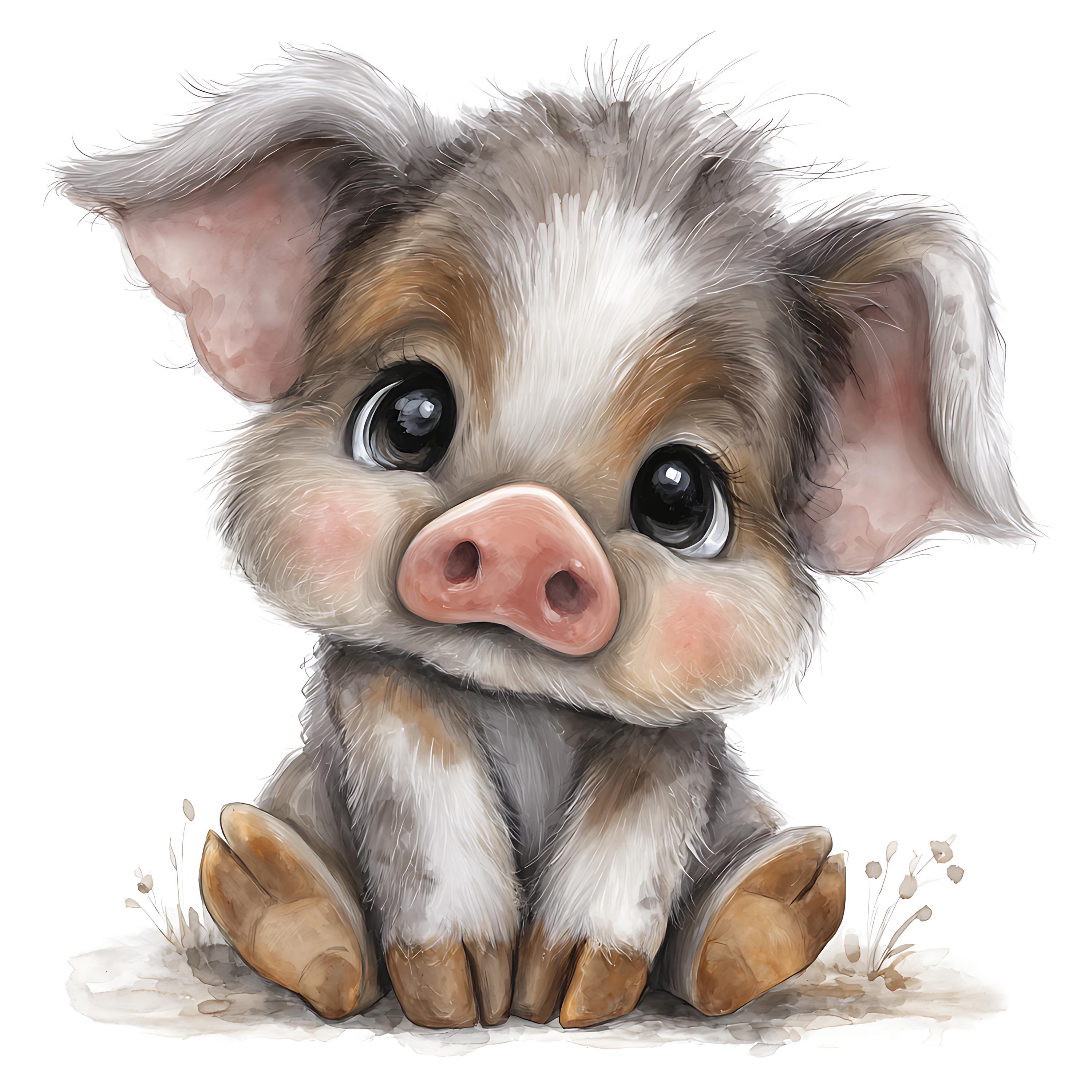 Watercolor Pig Clipart, Farm Animal Illustration on White Background ...