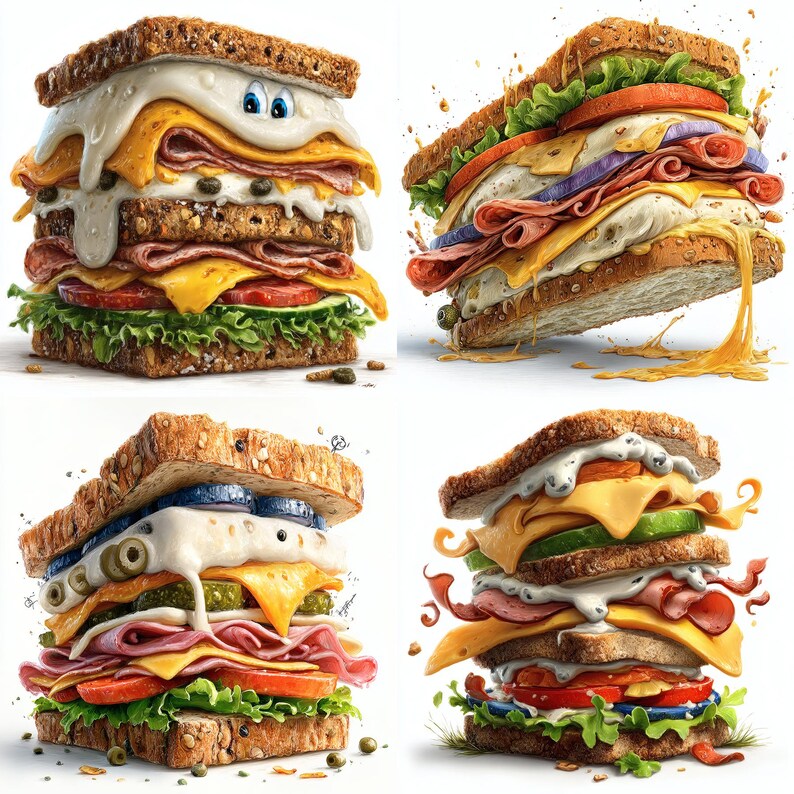 Quirky Sandwich | Whimsical Food Art | Funny Layered Lunch Illustration ...