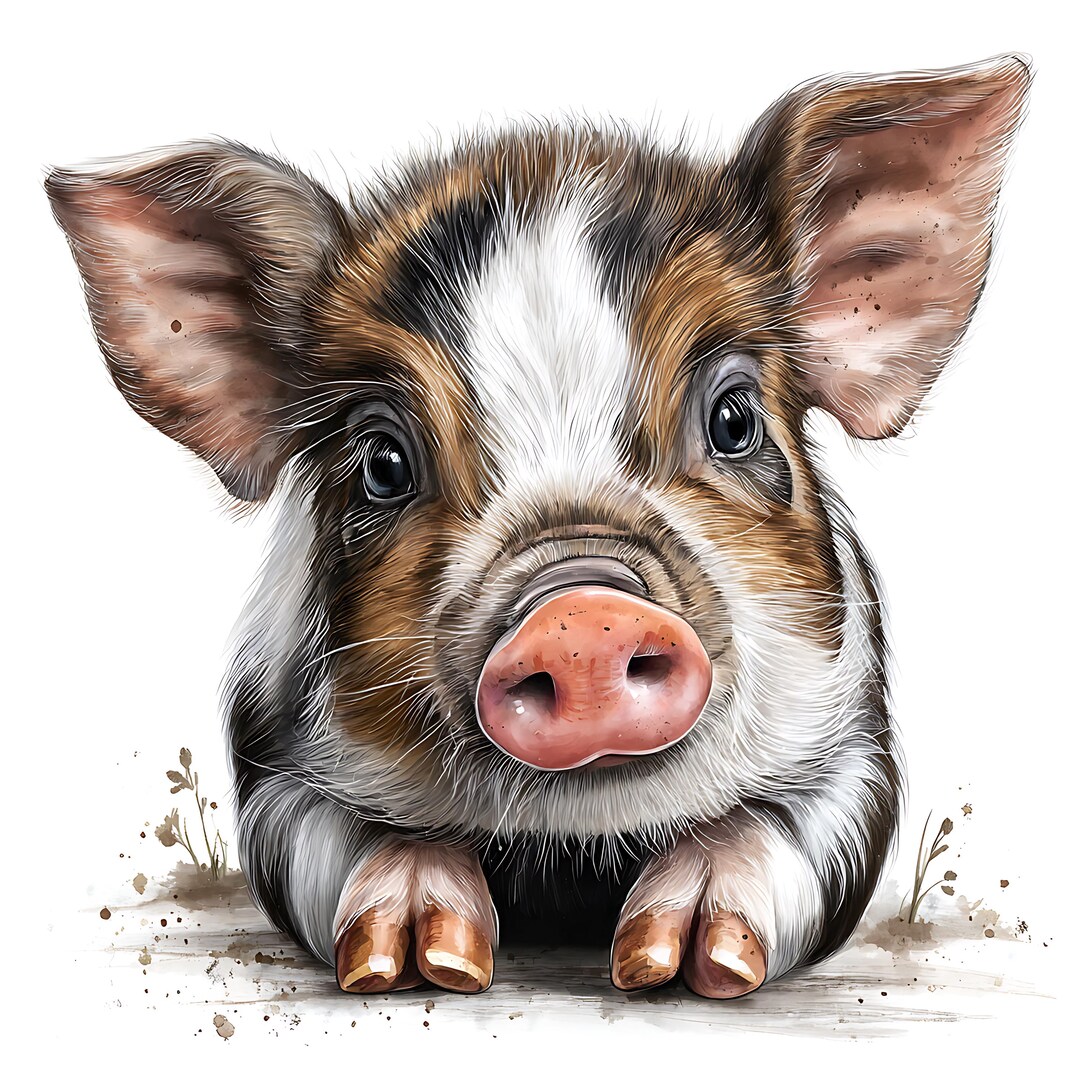 Watercolor Pig Clipart, Farm Animal Illustration on White Background ...