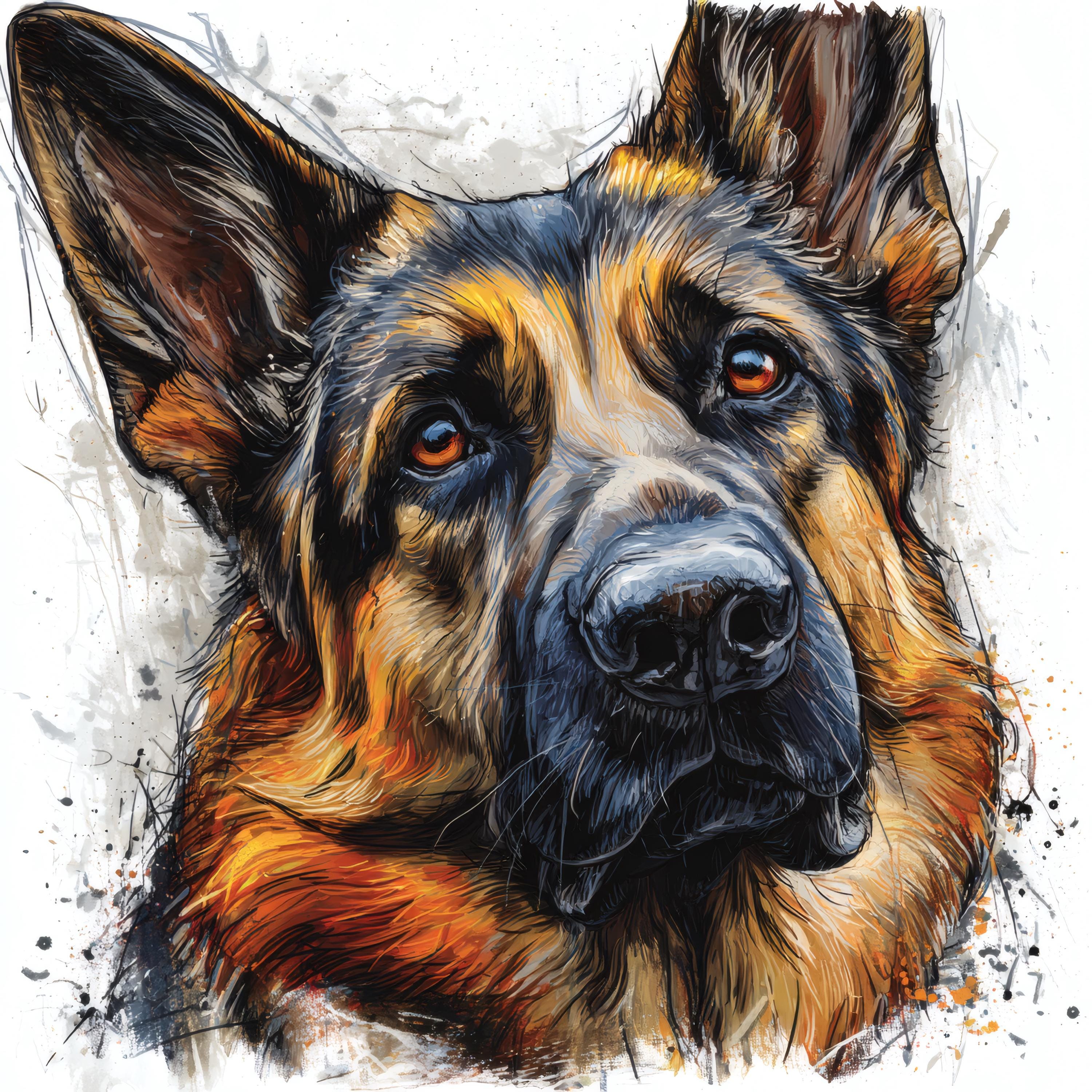 German Shepherd Wall Art Printable, Realistic Dog Portrait Digital ...