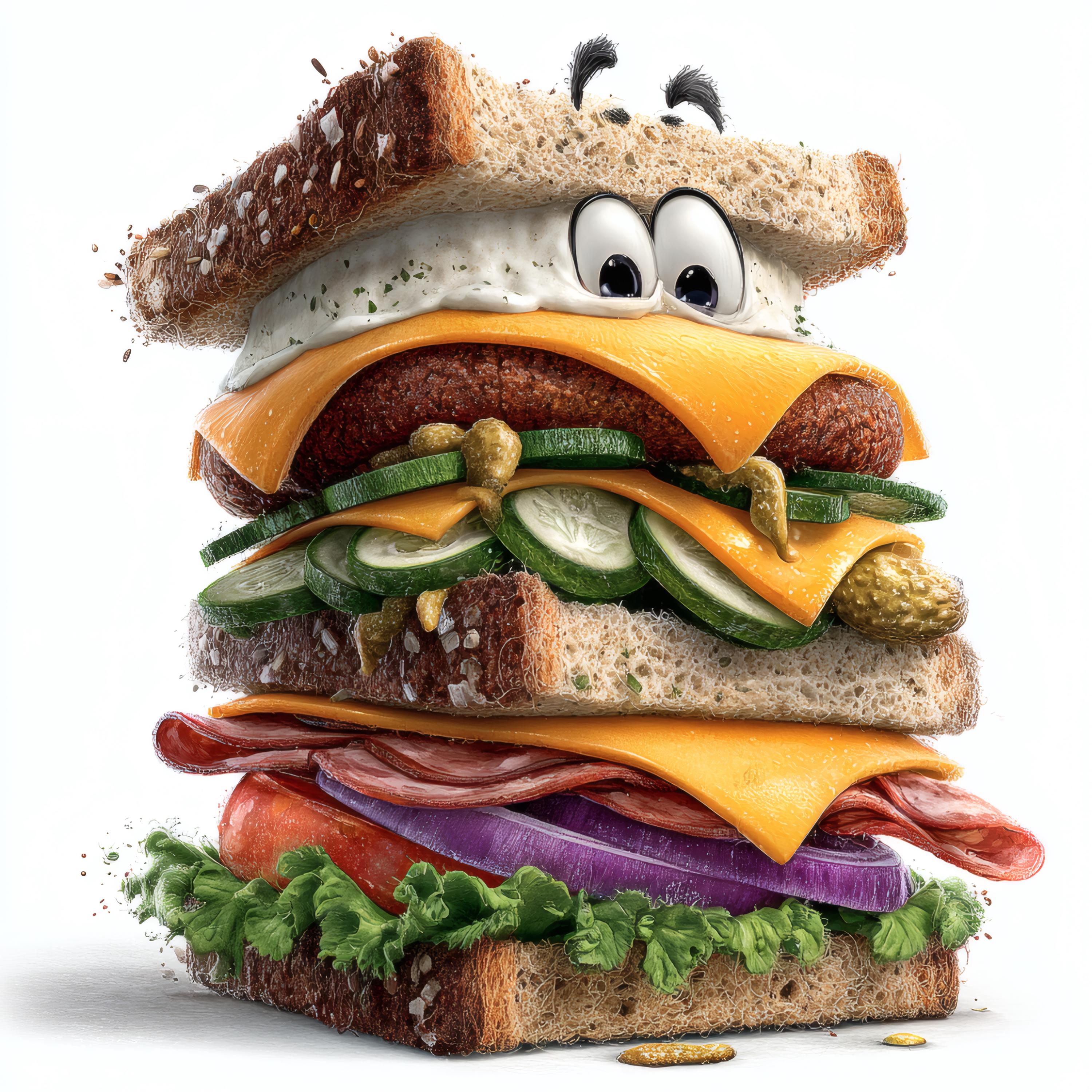 Quirky Sandwich | Whimsical Food Art | Funny Layered Lunch Illustration ...