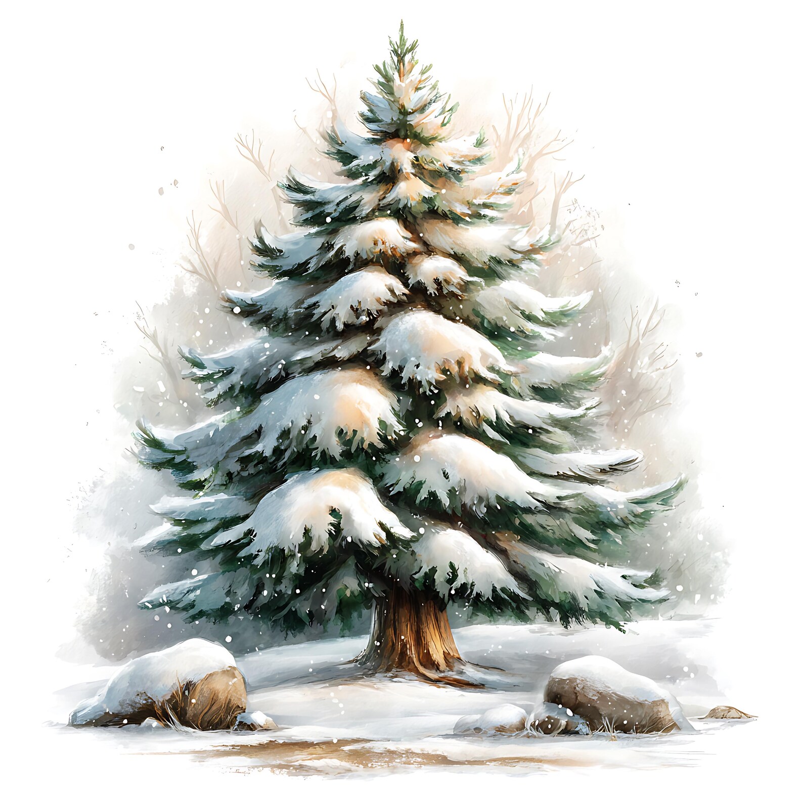 Snowy Christmas Tree Clipart, Winter Holiday Illustration, Frost ...