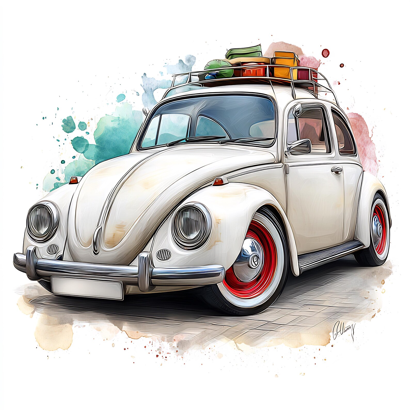 Vintage Car Watercolor Clipart, Classic Vehicle Printable, Retro Auto ...