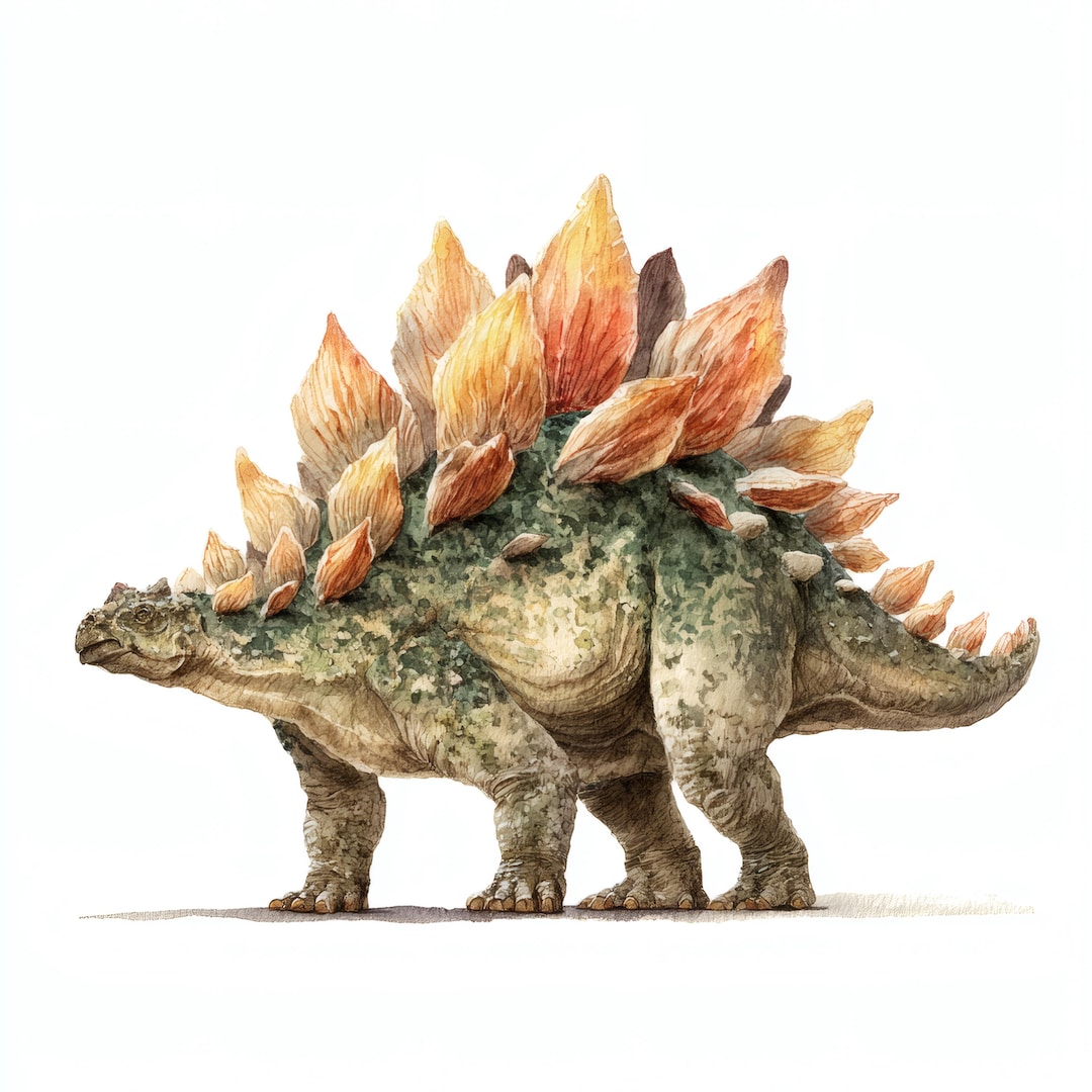Stegosaurus Watercolor Clipart, Detailed Dinosaur Artwork, Prehistoric ...