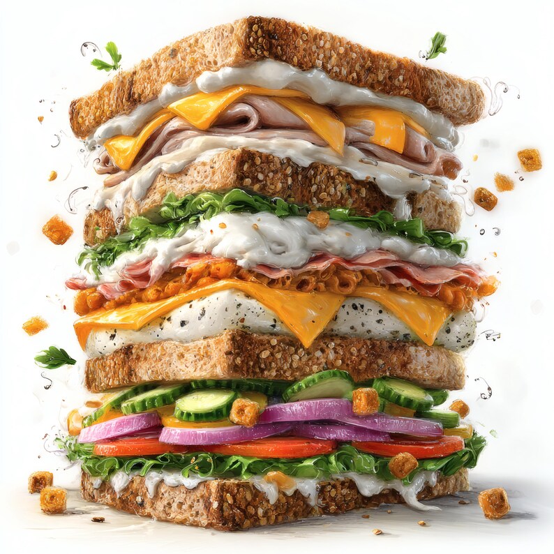 Quirky Sandwich | Whimsical Food Art | Funny Layered Lunch Illustration ...