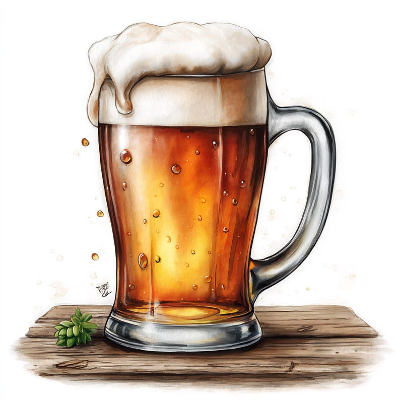 Beer Glass Illustration, Rustic Bar Decor Printable, Watercolor Style ...