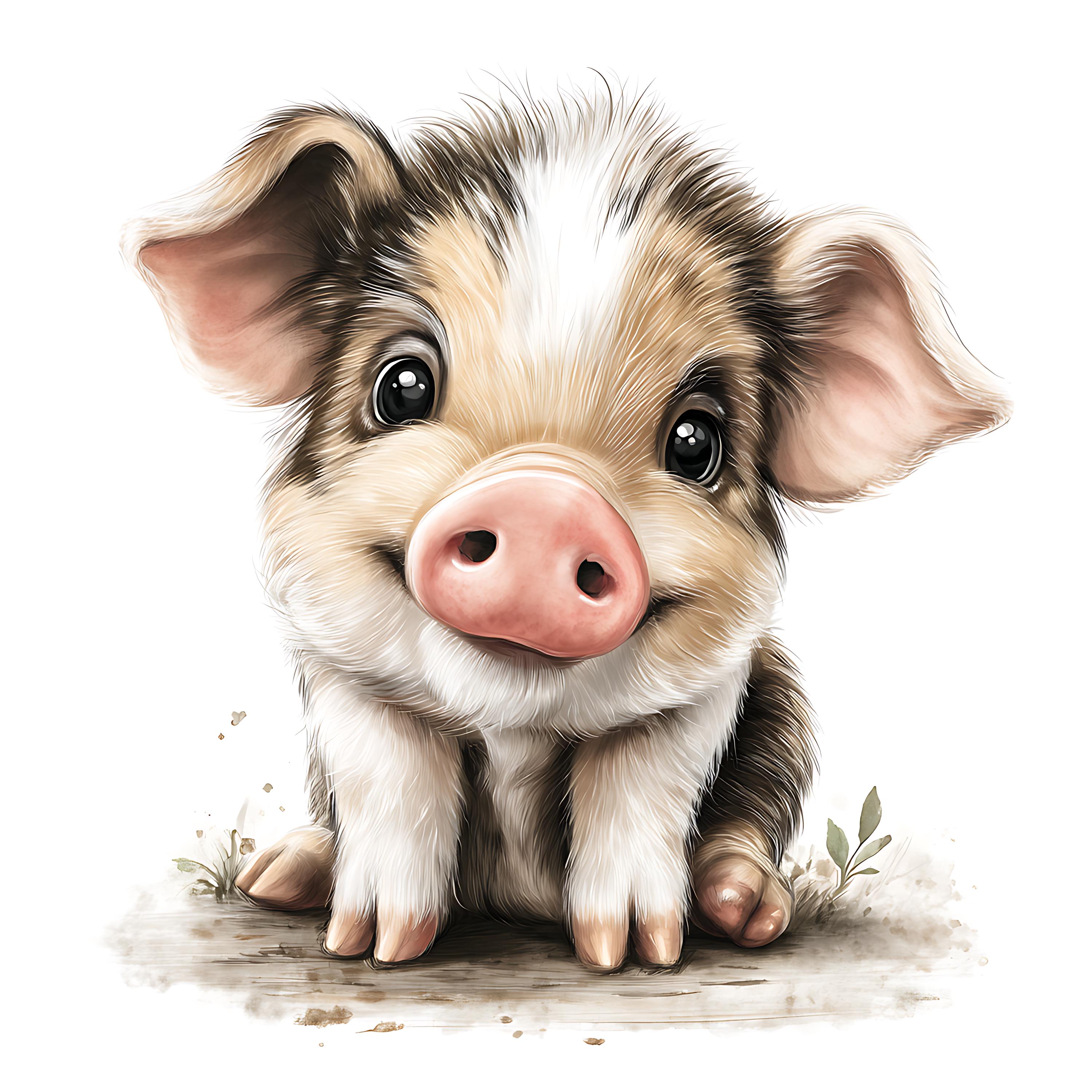 Watercolor Pig Clipart, Farm Animal Illustration on White Background ...