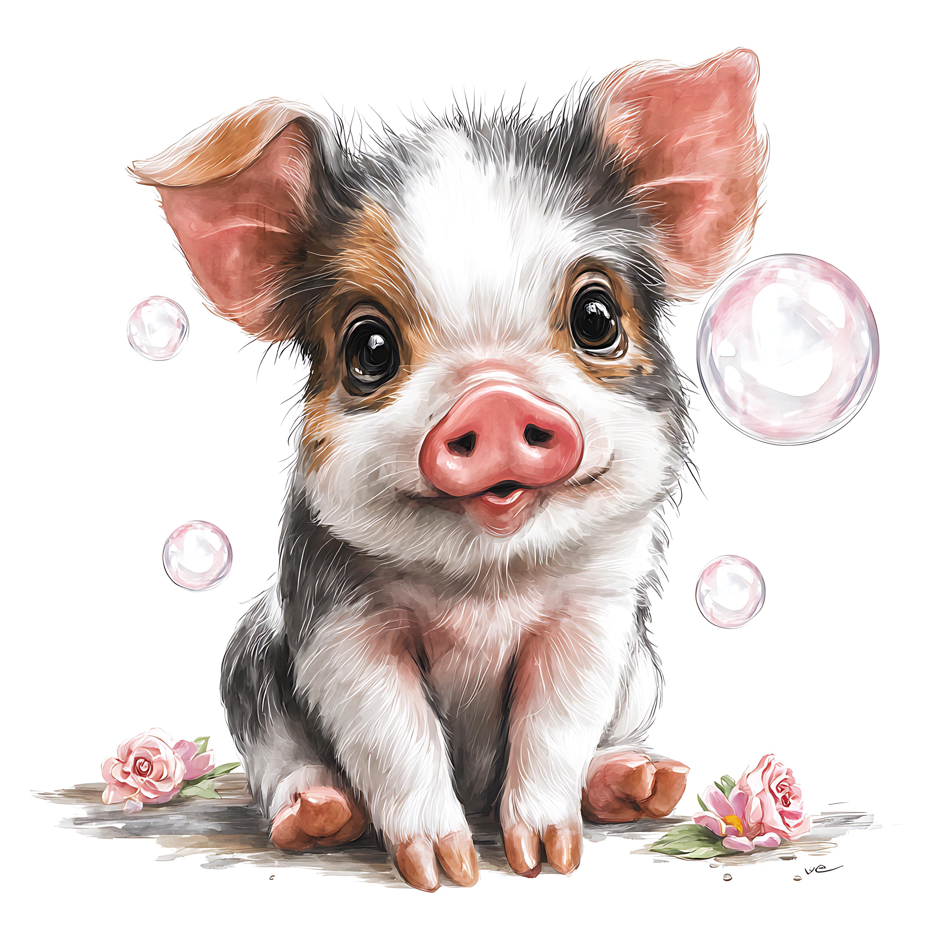 Watercolor Pig Clipart, Farm Animal Illustration on White Background ...