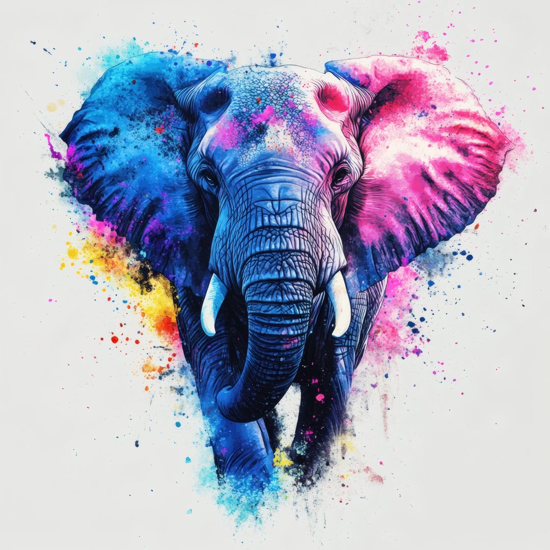 Colorful Elephant Wall Art Printable, Abstract Wildlife Decor, Modern ...