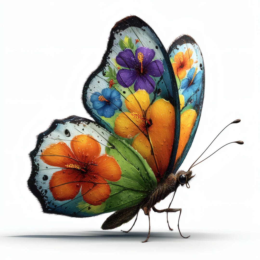 Whimsical Butterfly Clipart, Colorful Insect Wall Art, Cute Butterfly ...