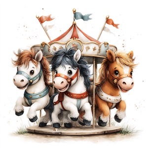 Vintage Carousel Horses Wall Art Print, Merry-go-round Nursery Poster ...